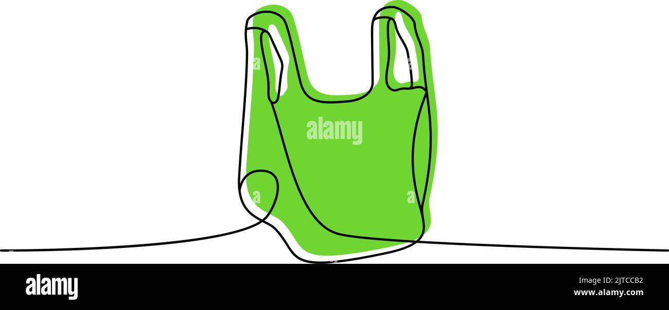 Plastic bag one line colored continuous drawing. Waste bag continuous ...