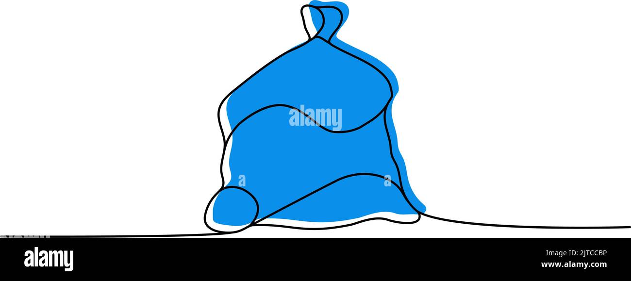 Garbage bag one line colored continuous drawing. Trash bag continuous ...
