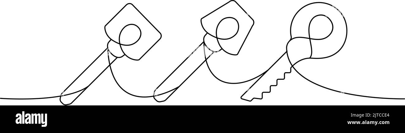 Set of Key one line continuous drawing. Home key continuous one line ...