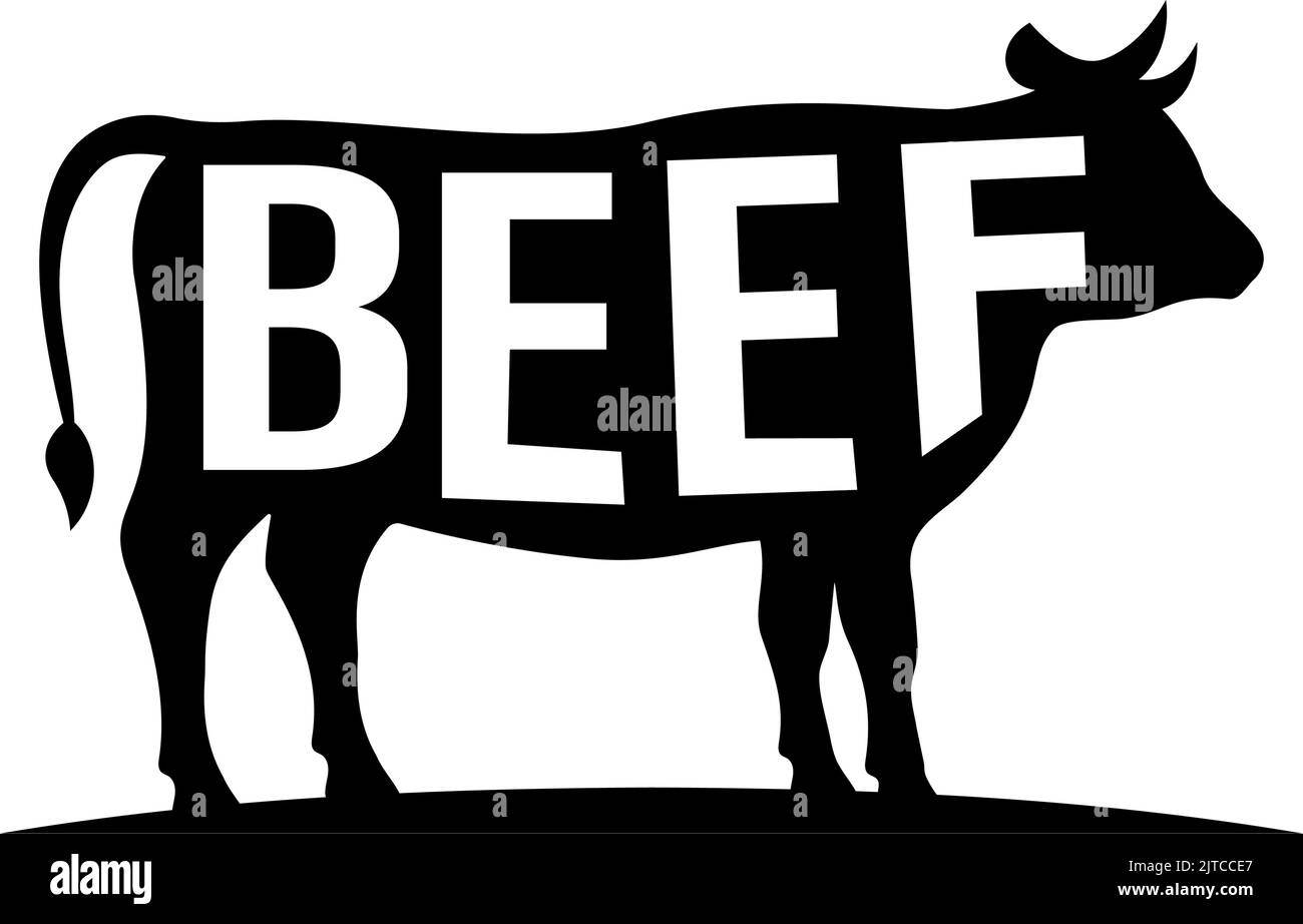 Cow black silhouette with lettering. Bull symbol. Beef silhouette. Farm ...