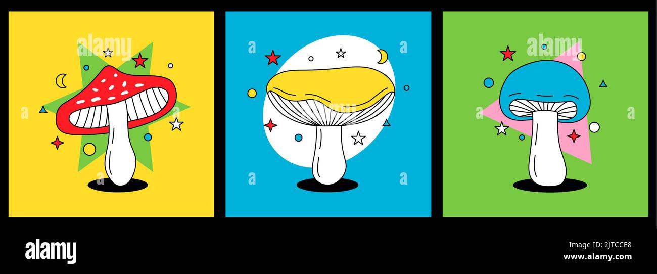 Mushroom silhouette set. Psychedelic mushrooms illustration. Mushroom ...