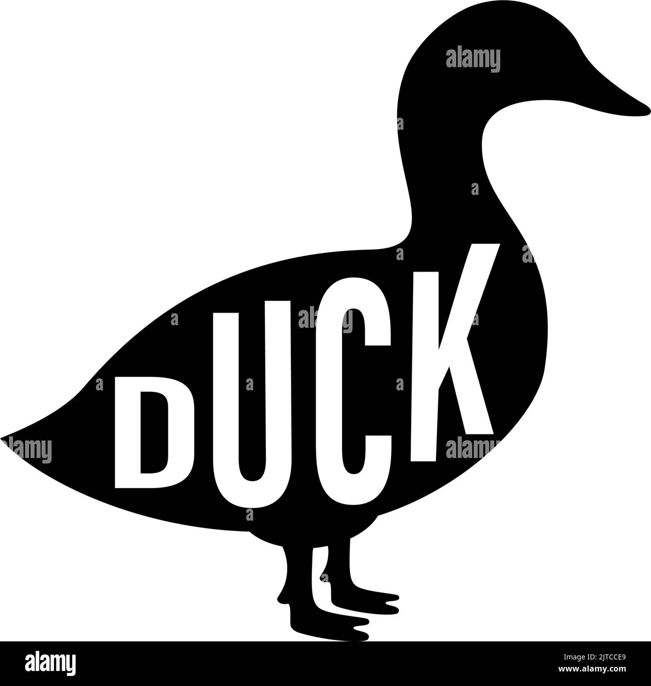 Duck black silhouette with lettering. Duck symbol. Canard bird ...
