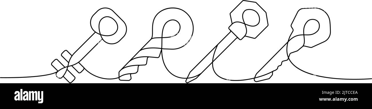 Set of Key one line continuous drawing. Home key continuous one line ...