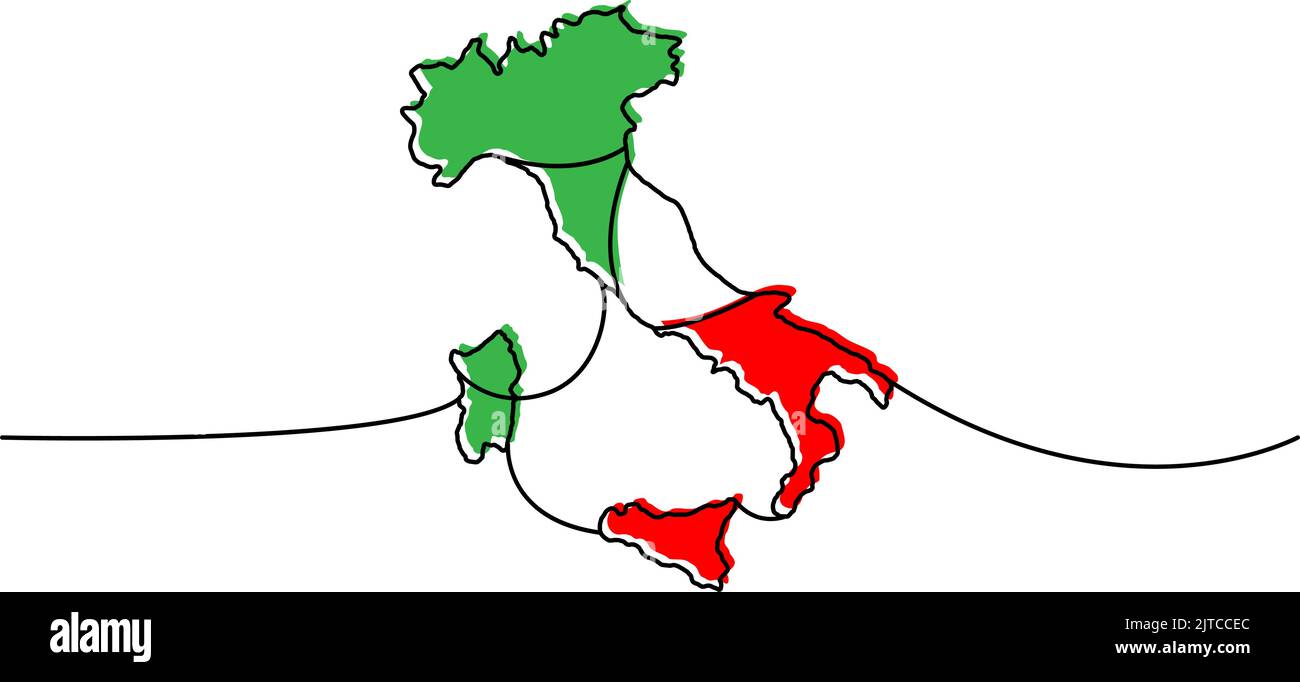 Italy map one line colored continuous drawing. Italy borders continuous ...