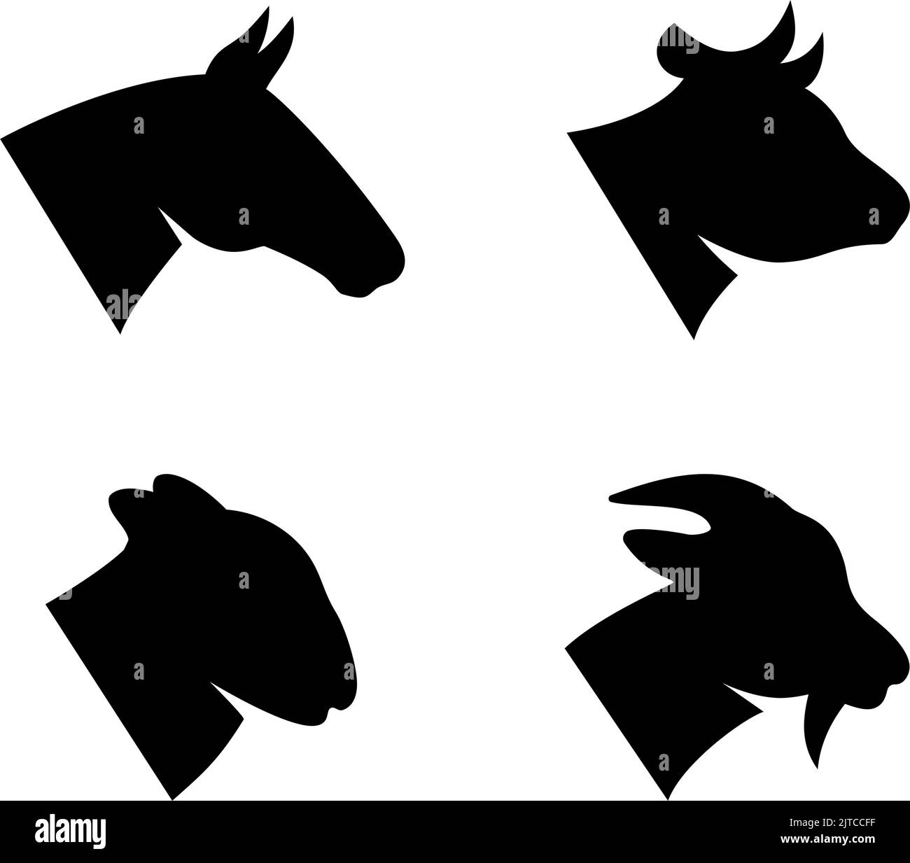 Farm animal head set. Horse, Goat, Sheep, Bull head silhouettes. Farm ...