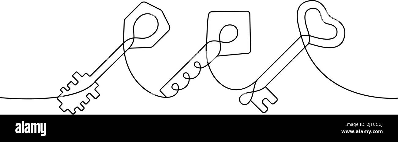 Set Of Key One Line Continuous Drawing Home Key Continuous One Line Set Illustration Vector