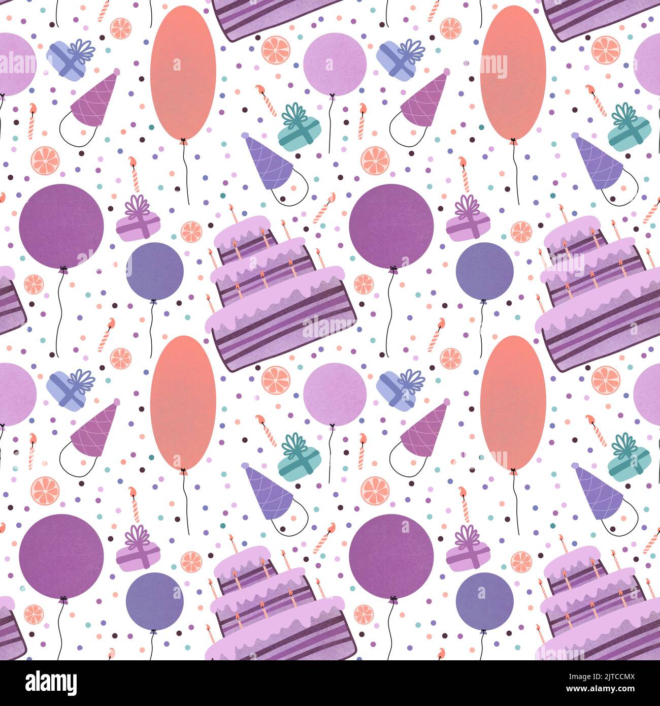 Birthday cake and balloons seamless festive pattern for kids and ...