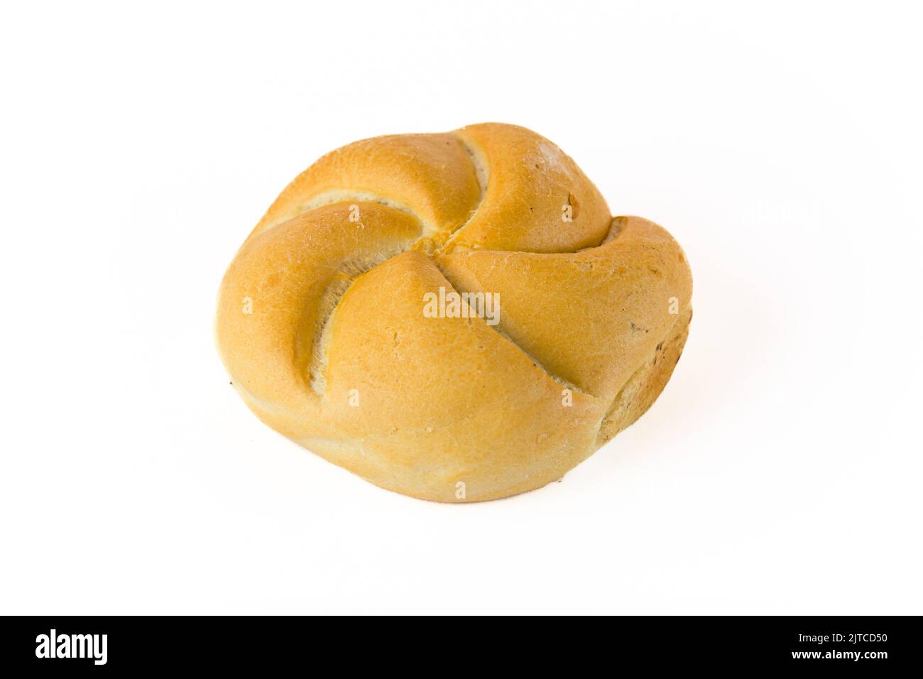 Single normal plain kaiser roll from wheat flour isolated on white ...