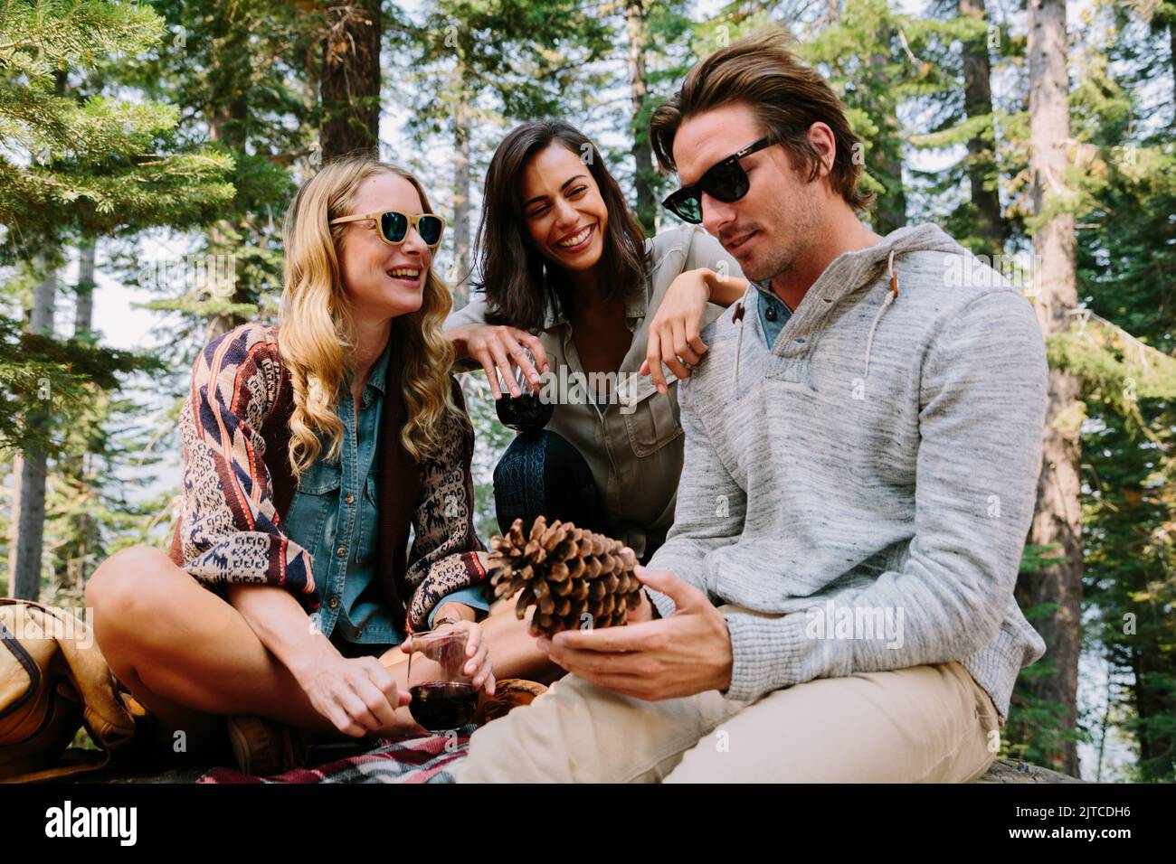 Group cheerful young friends hiking hi-res stock photography and images ...