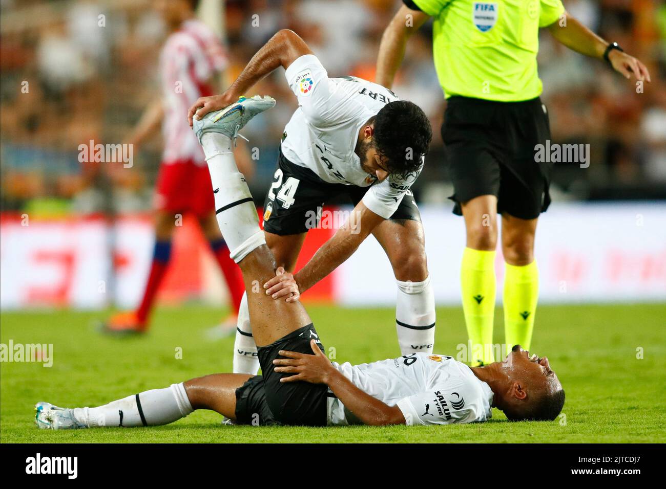 Samuel Dias Lino and Eray Comert of Valencia CF Stock Photo - Alamy