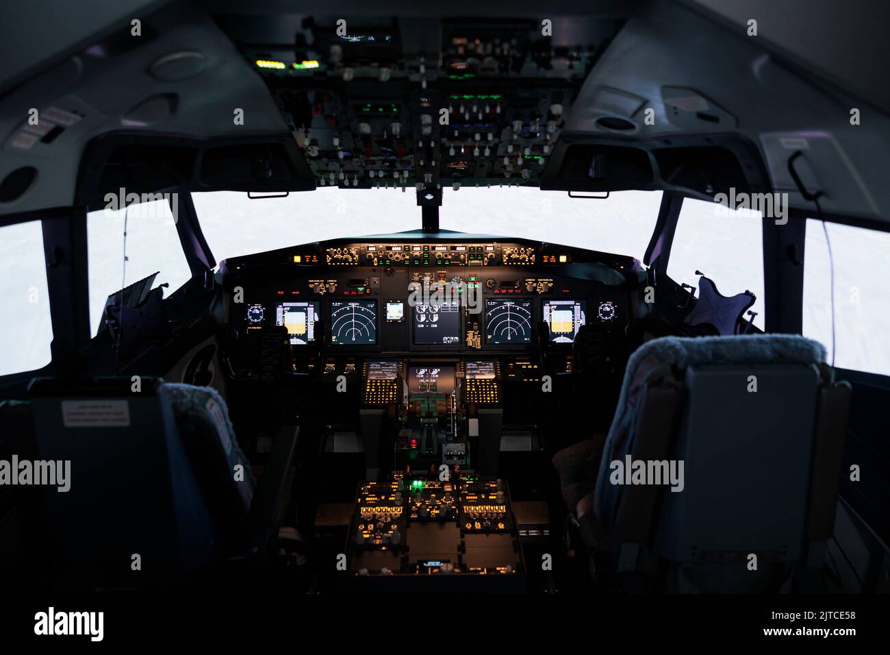 Empty airplane cabin with radar compass windscreen and navigation ...