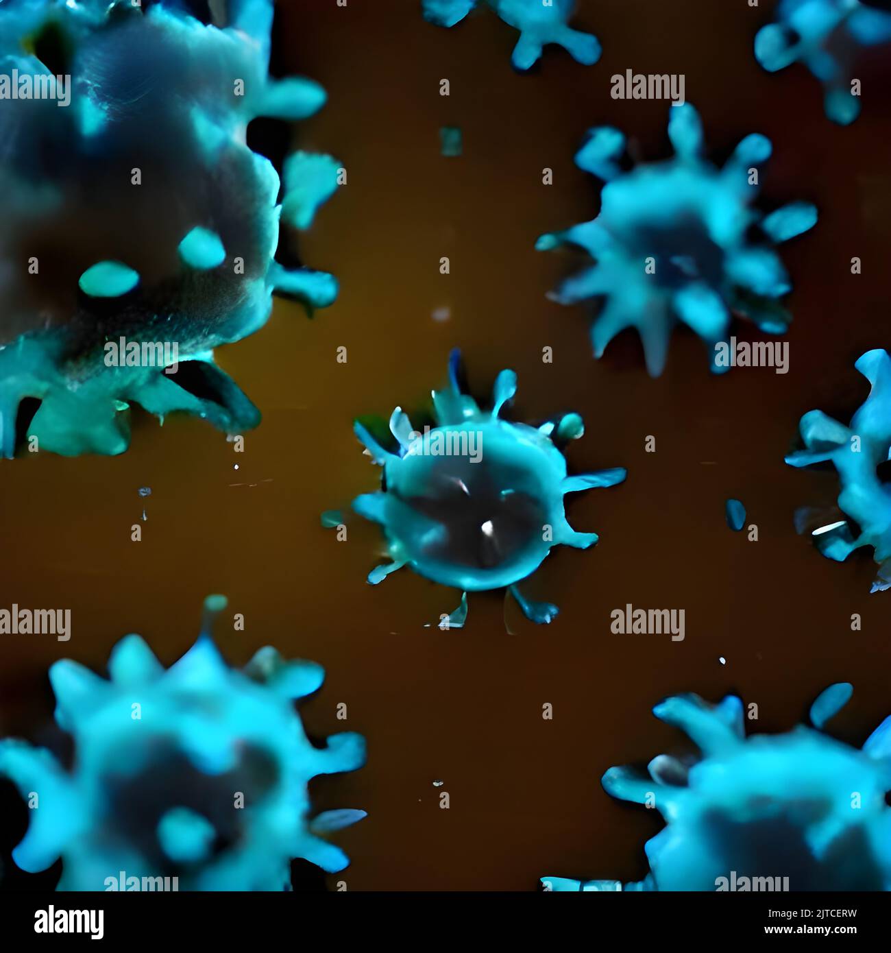 Flu or HIV coronavirus floating in fluid microscopic view, infection ...