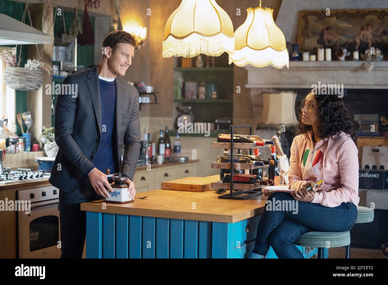 LOVE IN THE VILLA, from left: Tom Hopper, Kat Graham, 2022. ph ...