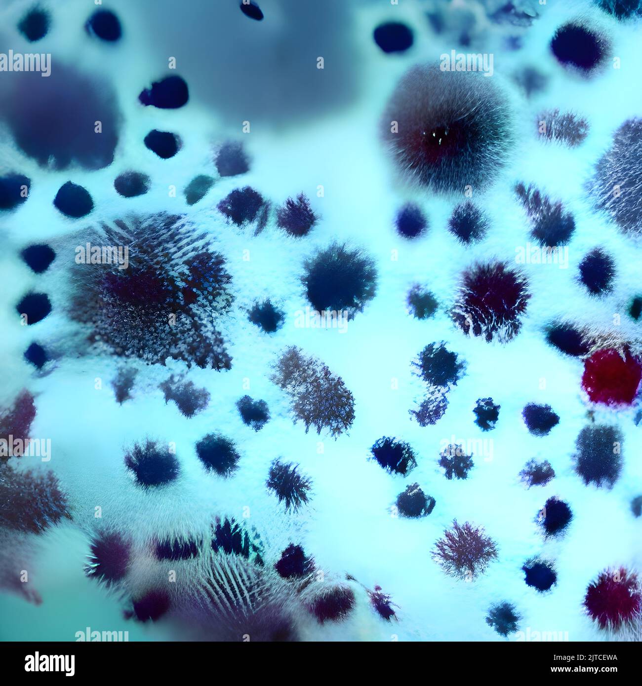 Microscopic view of floating influenza virus cells. Dangerous illness ...