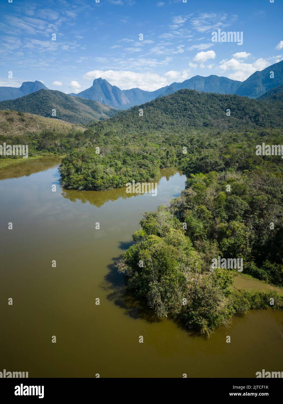 Beautiful aerial view to green rainforest lake with muddy water Stock ...