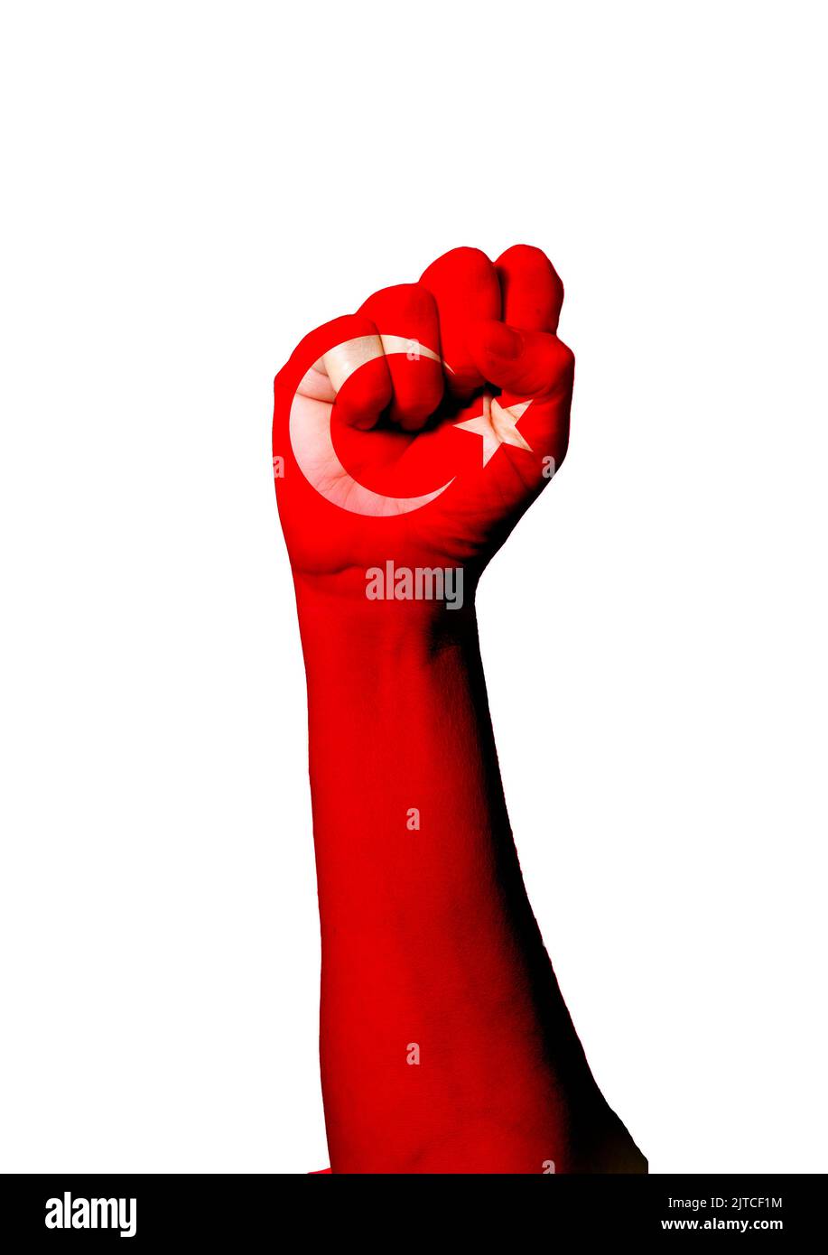 Flag of Turkey painted on human fist. Strength, power, concept o Stock ...