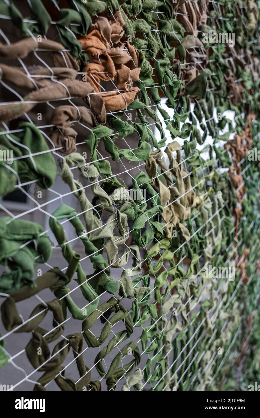 Mesh weaving. Camouflage grids. War in Ukraine. Shades of green. Khaki ...