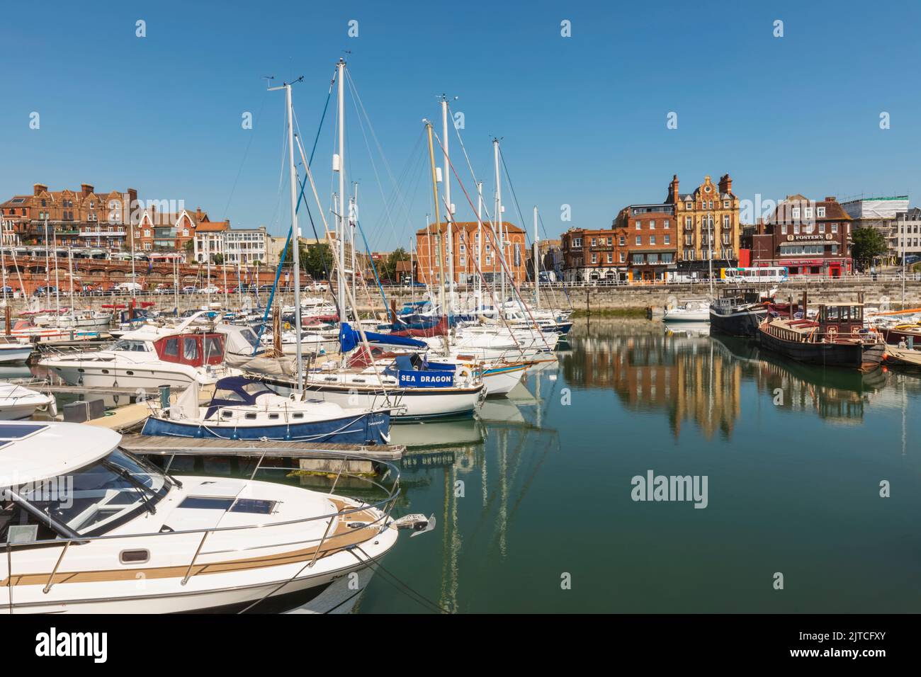 England, Kent, Ramsgate, Ramsgate Yacht Marina and Town Skyline Stock ...