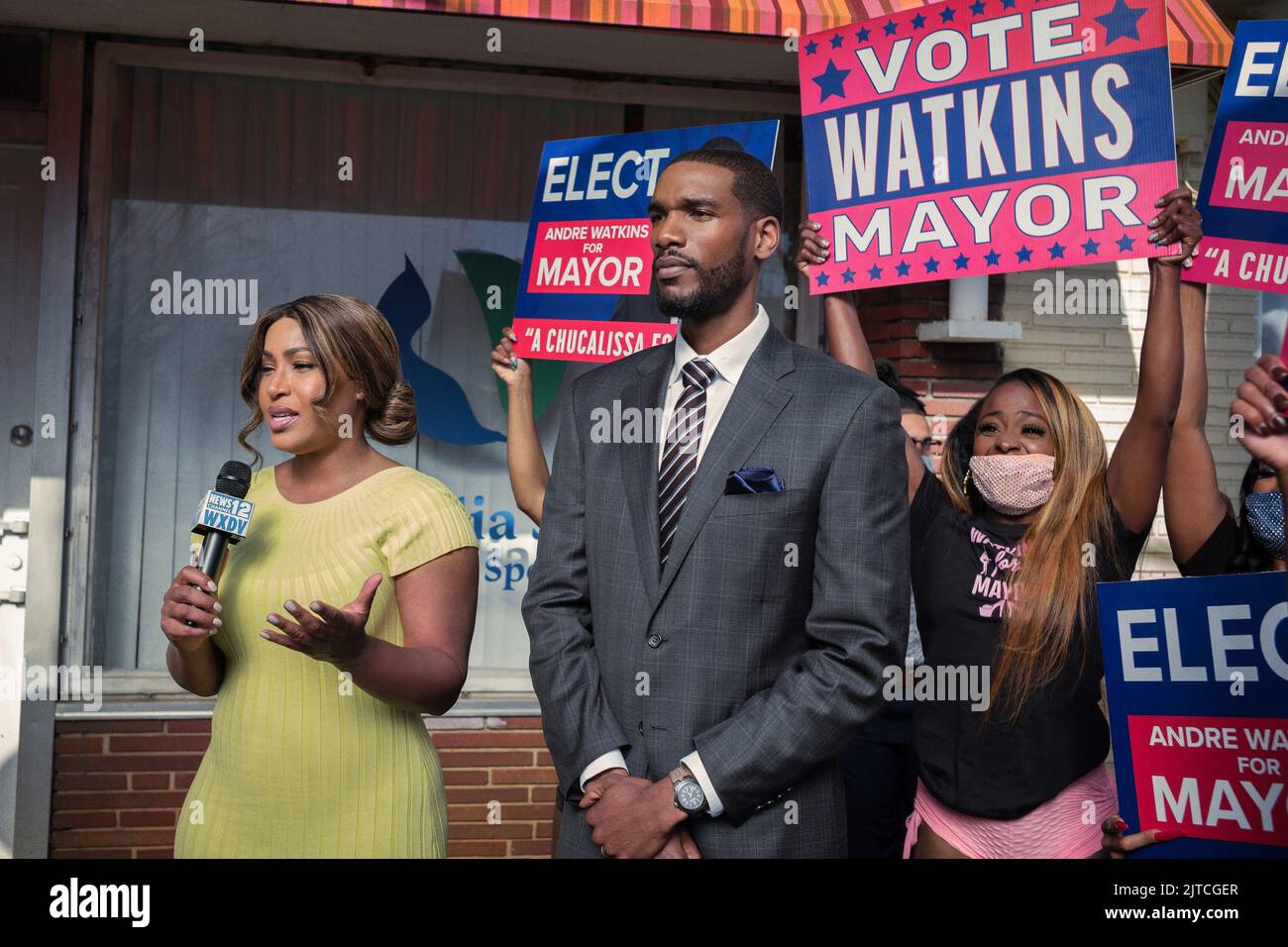 P-VALLEY, from left: Cherokee Hall, Parker Sawyers, Chinet Scott, Snow ...