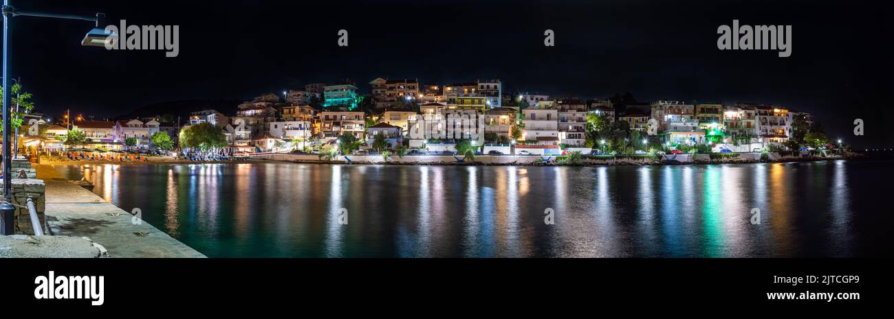 Village of Skala Marion by night, Thassos island, Greece Stock Photo ...