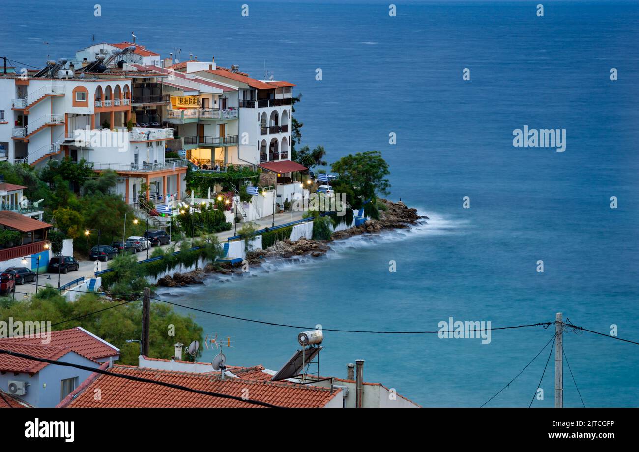 Top view from Skala Marion in Thassos island by blue hour Stock Photo ...