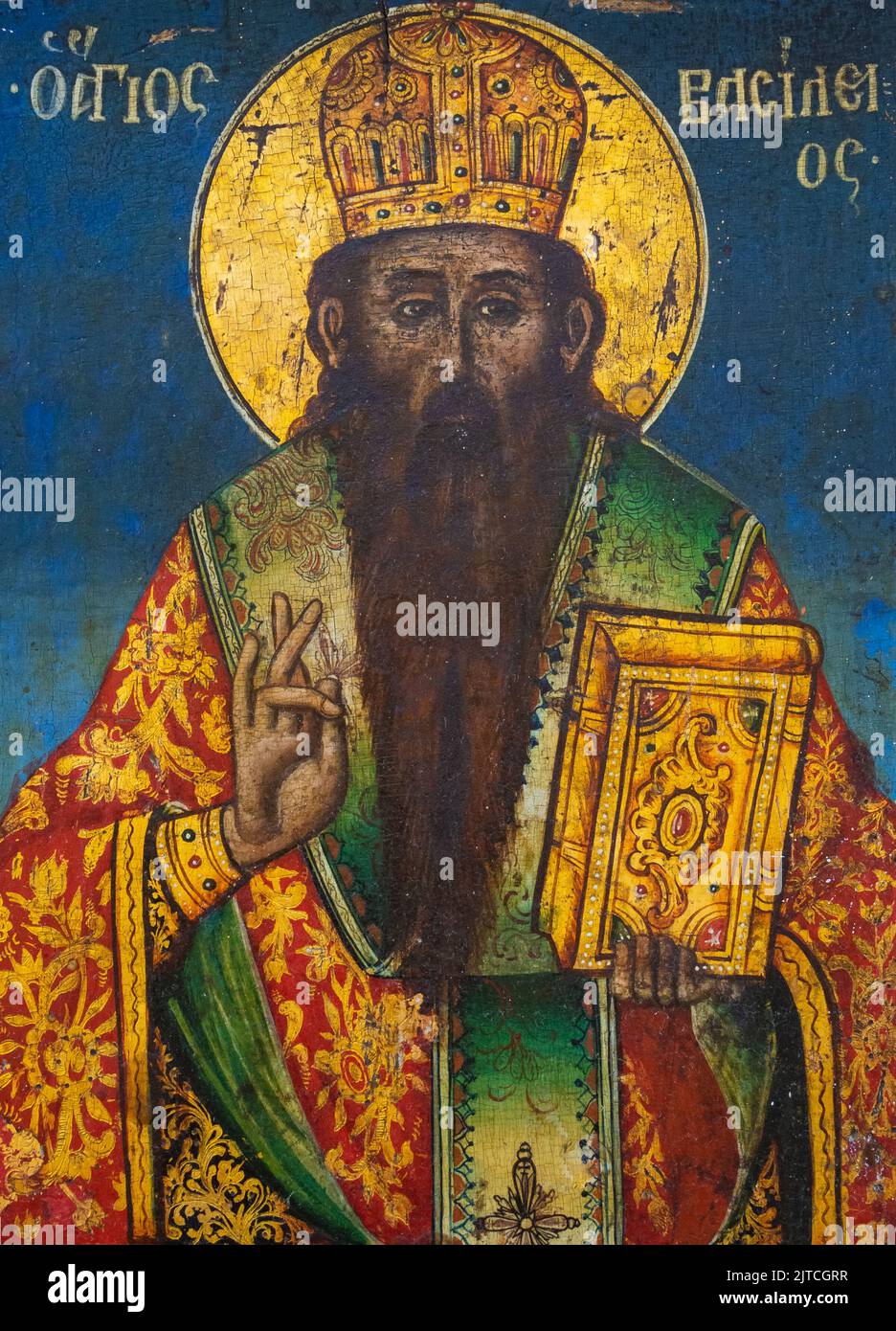 very old Orthodox icon St. Basil the Great Stock Photo - Alamy