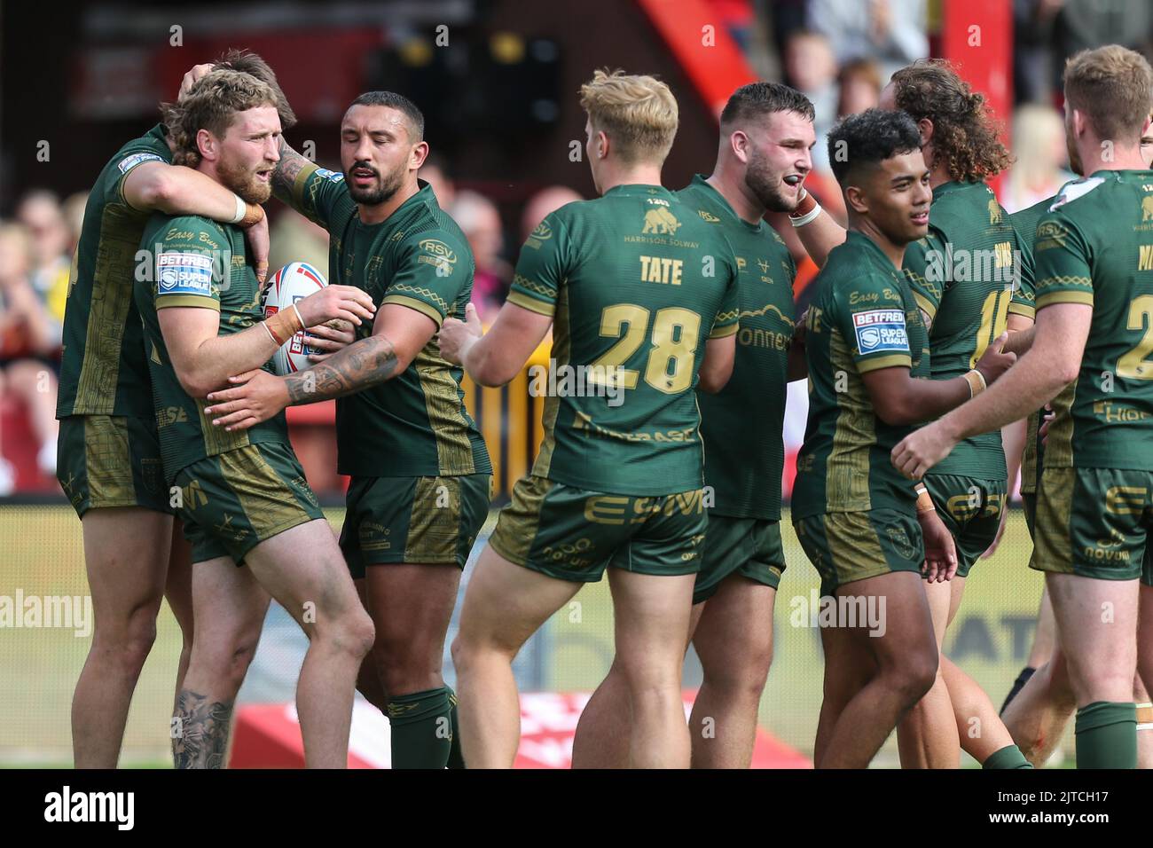 Ethan Ryan #23 of Hull KR celebrates his first try of the match Stock ...