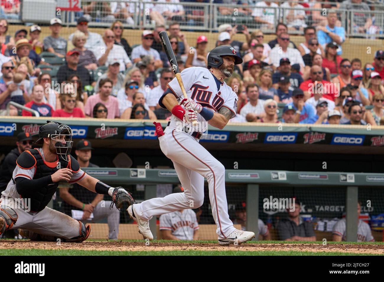 Minneapolis, US, August 28 2022: Minnesota left fielder Jake Cave (8 ...