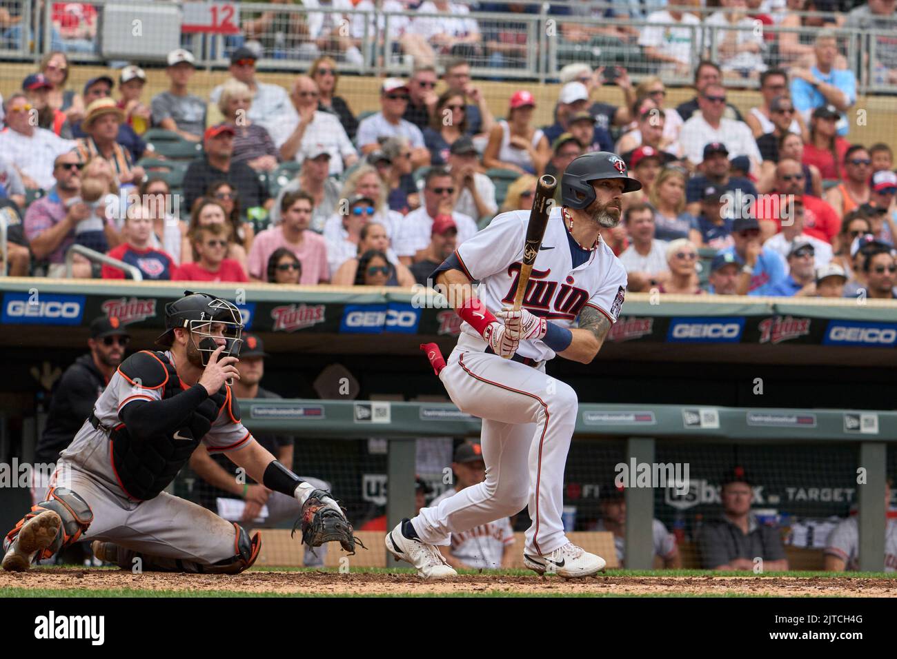 Minneapolis, US, August 28 2022: Minnesota left fielder Jake Cave (8 ...