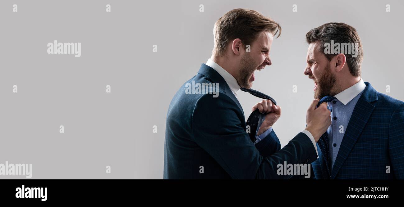 Man face portrait, banner with copy space. colleagues have disagreement ...