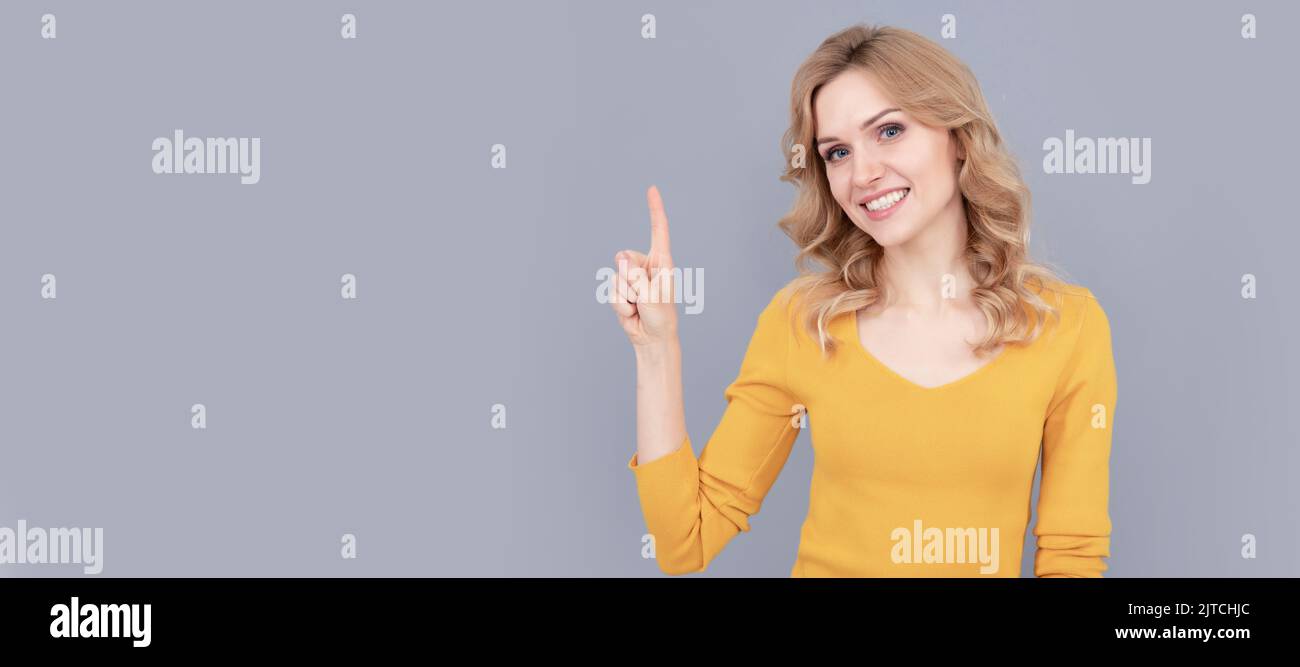 advertisement. smooth face skin. happy lady with curly hair. fashion ...