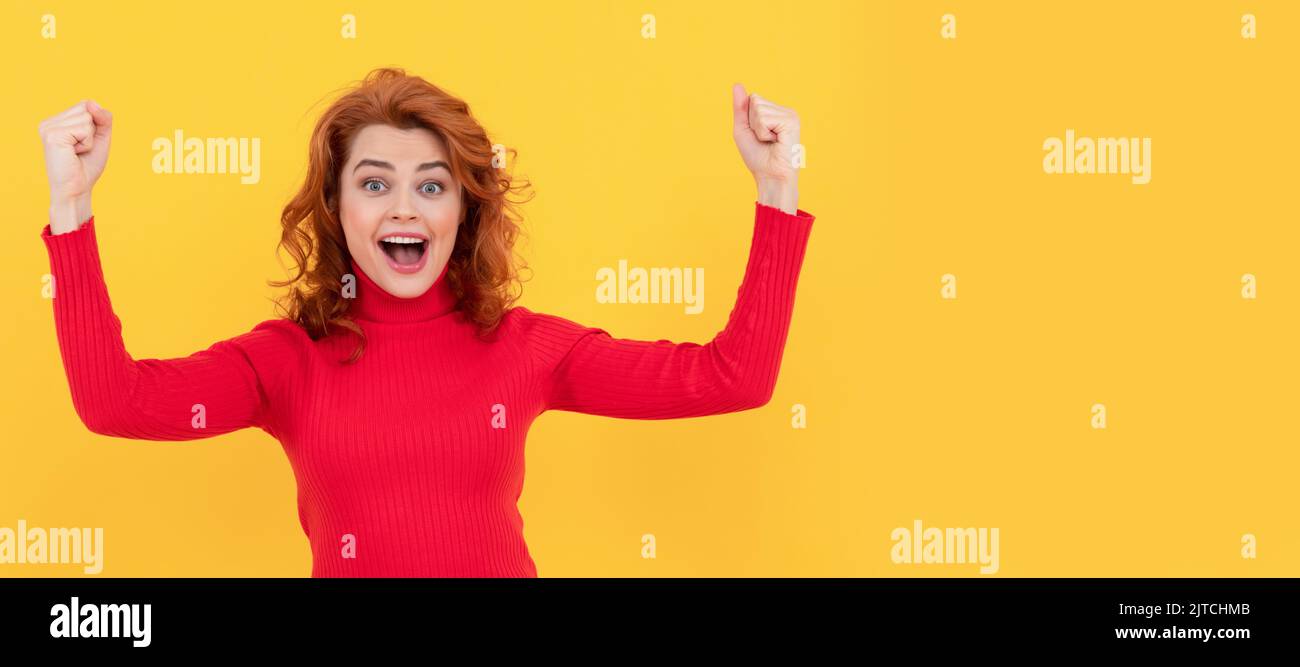 Woman isolated face portrait, banner with copy space. redhead lady ...