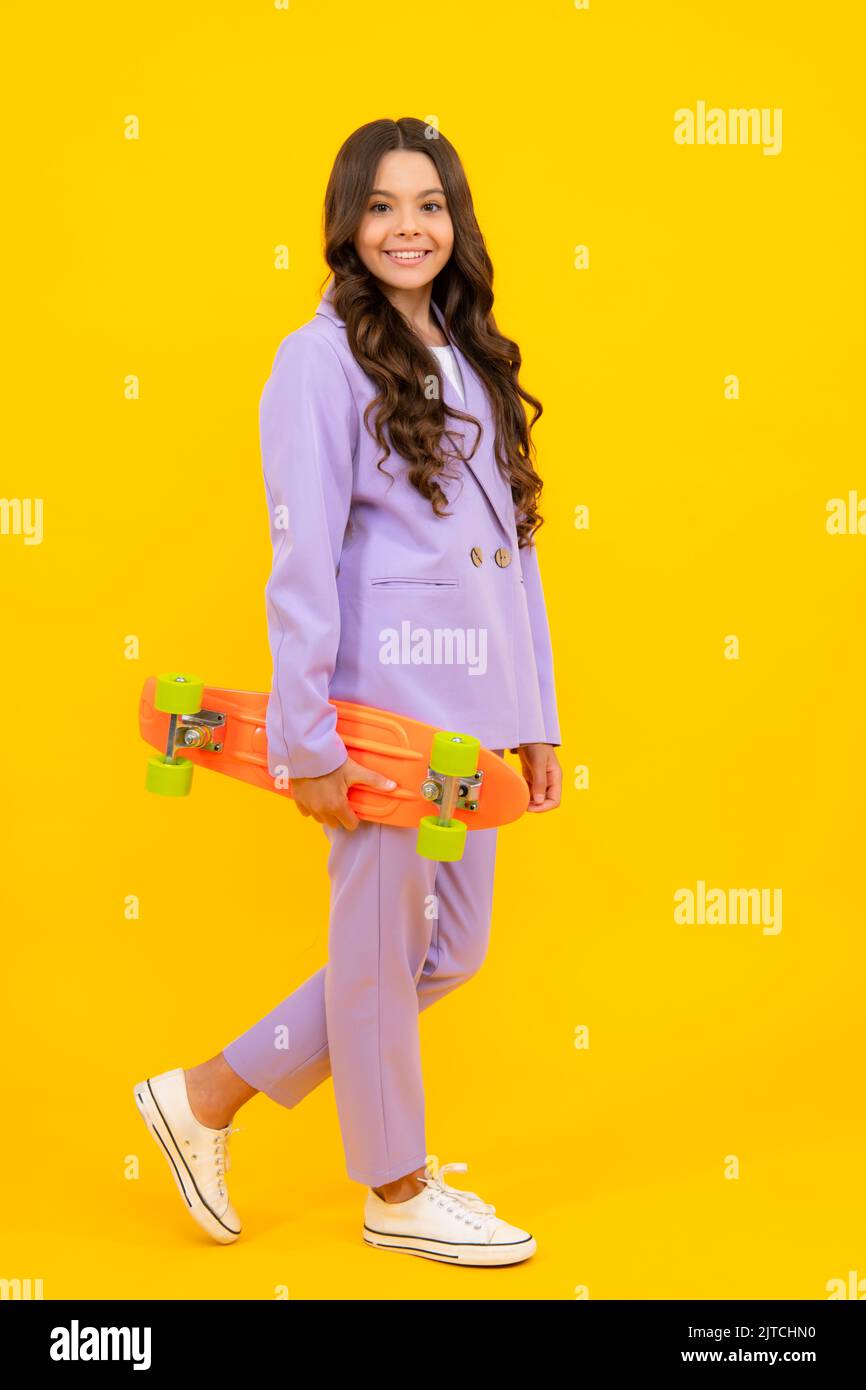 Fashion teenage lifestyle, beautiful teen girl with skateboard isolated ...