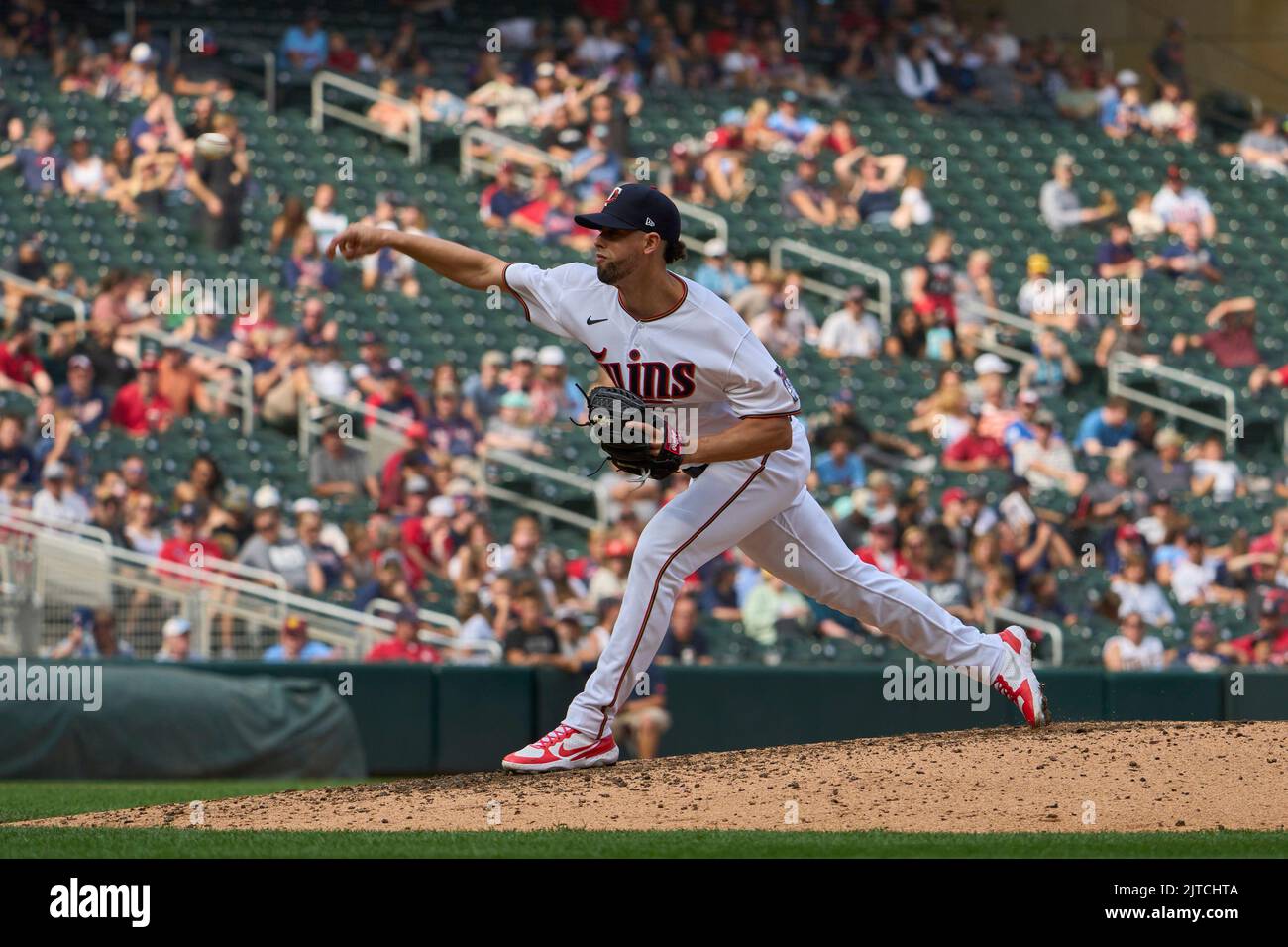 Minneapolis, US, August 28 2022: Minnesota pitcher Jorge Lopez (48 ...