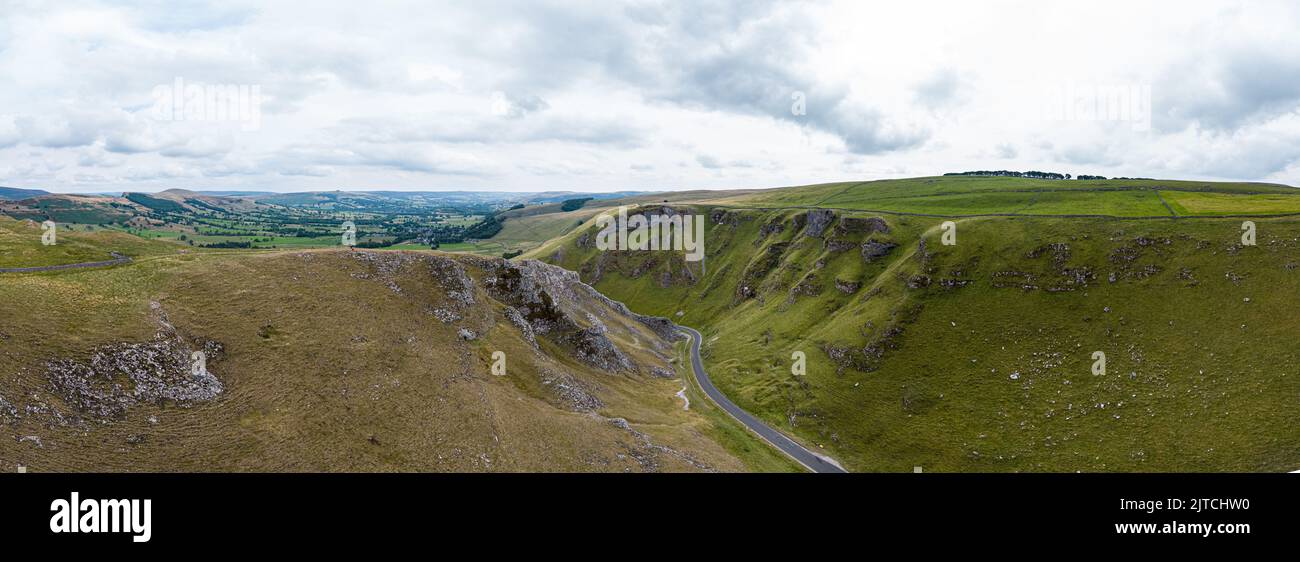Aerial view over Winnats Pass in the Peak District Stock Photo - Alamy
