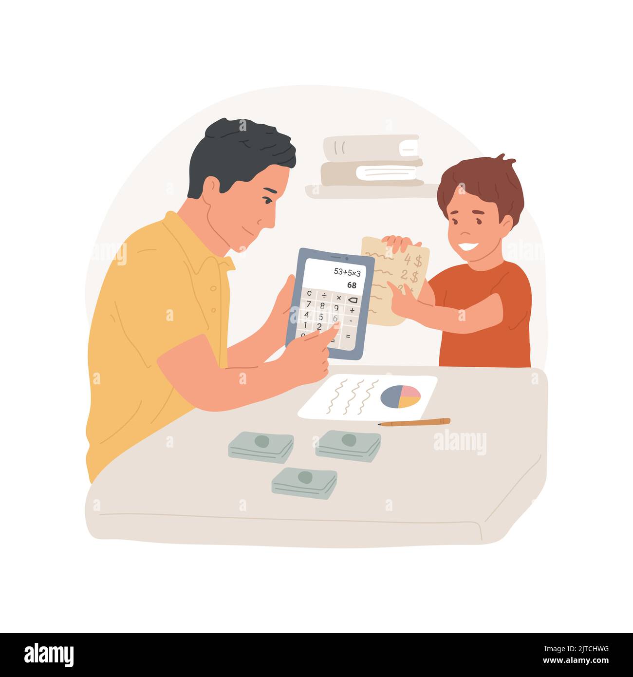 Homeschool budget isolated cartoon vector illustration. Parent counting ...