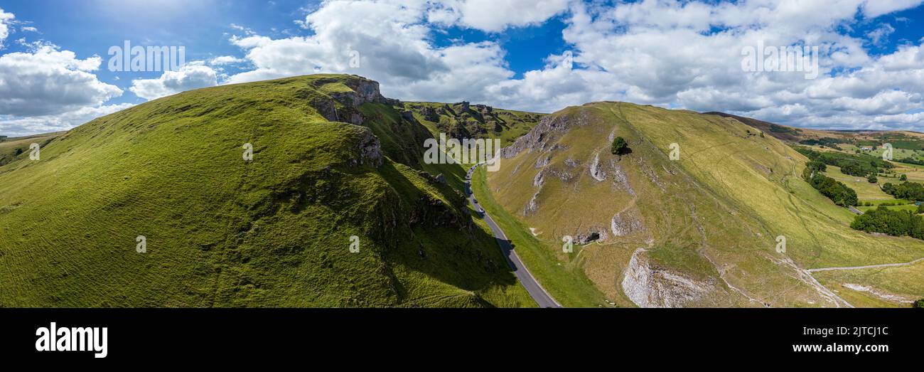 Aerial view over Winnats Pass in the Peak District Stock Photo - Alamy