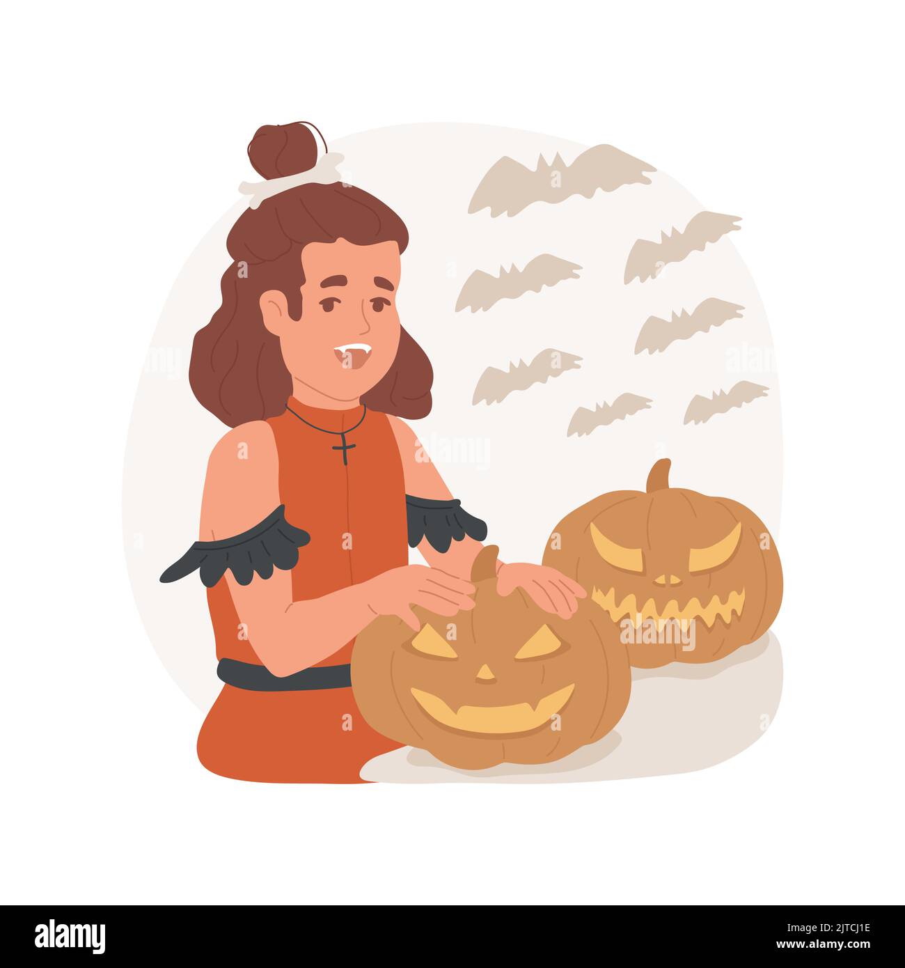 Spooky lights isolated cartoon vector illustration. Cute girl preparing ...