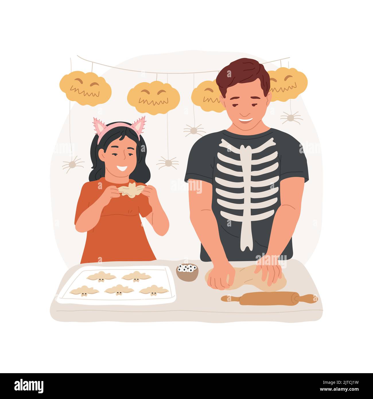Halloween baking isolated cartoon vector illustration. Family cooking ...