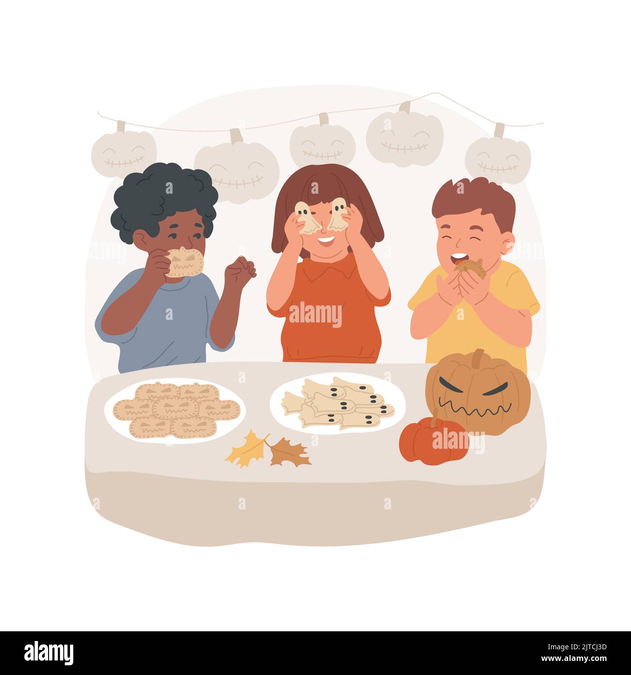Halloween cookies isolated cartoon vector illustration. Group of happy ...