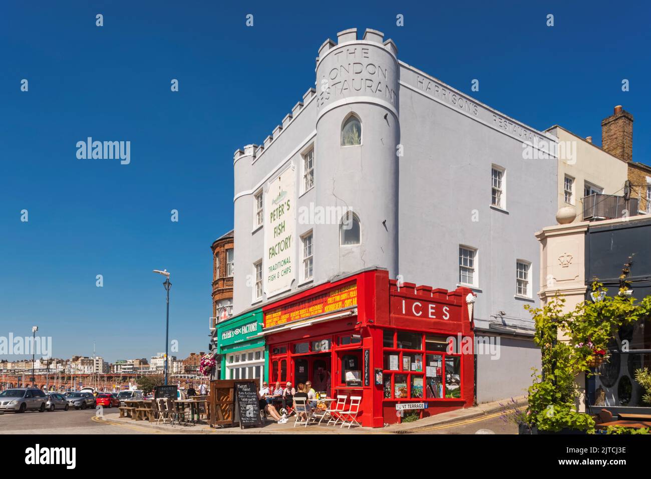 England, Kent, Ramsgate, Colourful Harbourside Cafe Stock Photo - Alamy