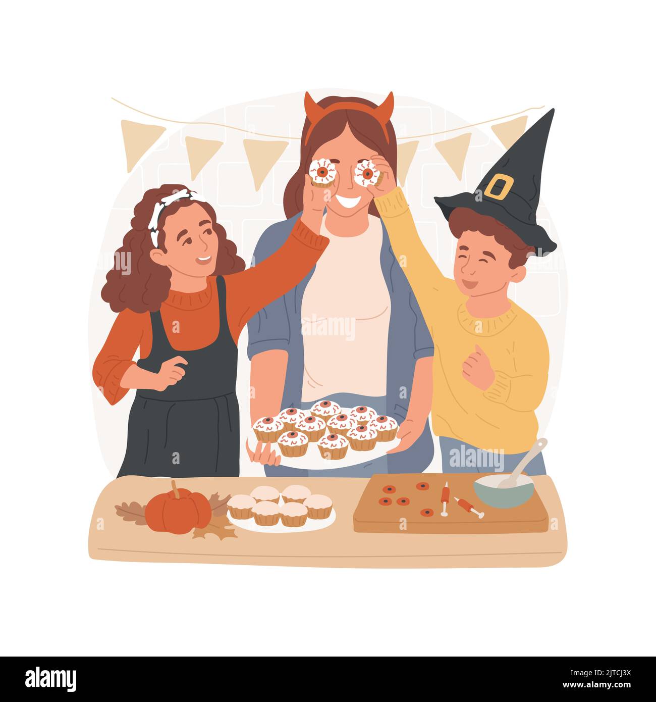 Halloween cupcakes isolated cartoon vector illustration. Happy family ...