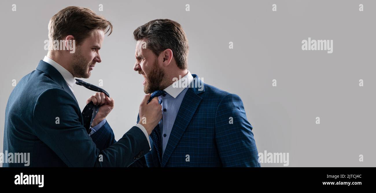 Man face portrait, banner with copy space. disagreed men colleague ...