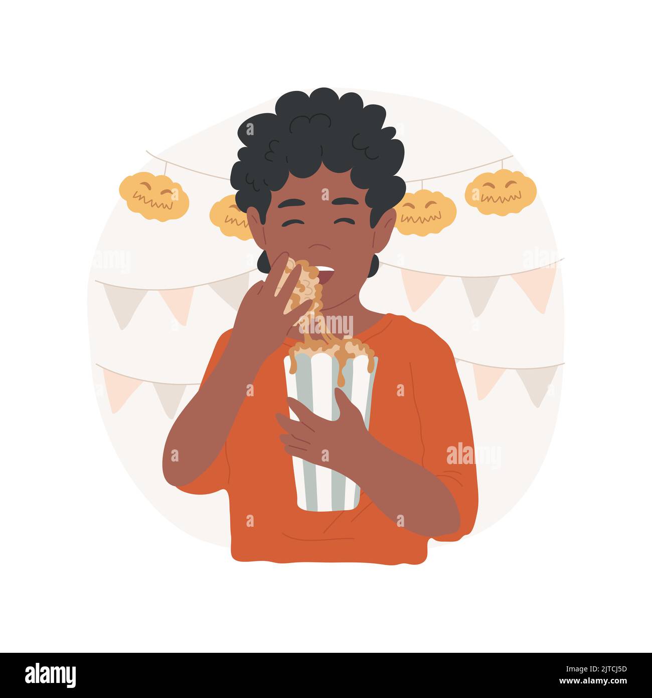 Caramel corn isolated cartoon vector illustration. Young little boy ...