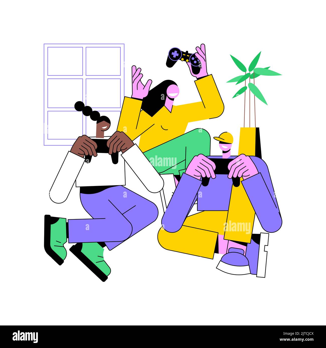 Video gaming lounge isolated cartoon vector illustrations. Happy ...