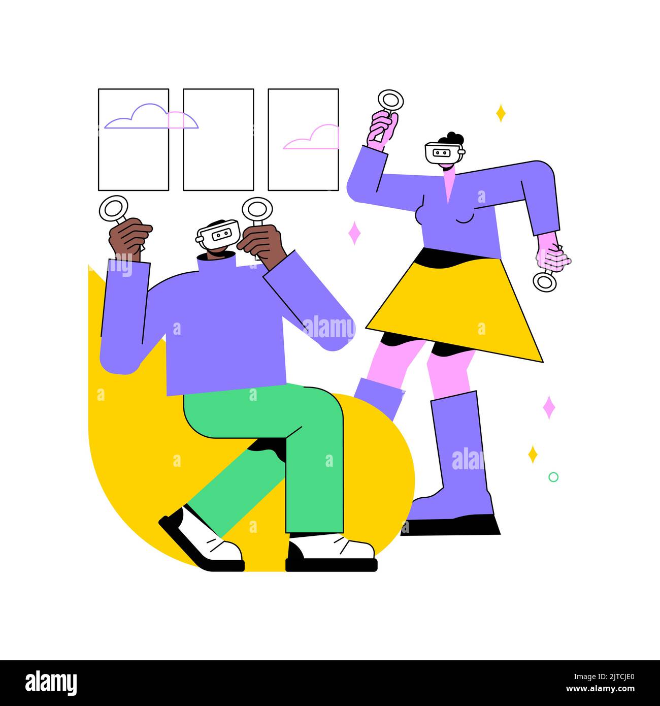 VR gaming isolated cartoon vector illustrations. Smiling colleagues ...