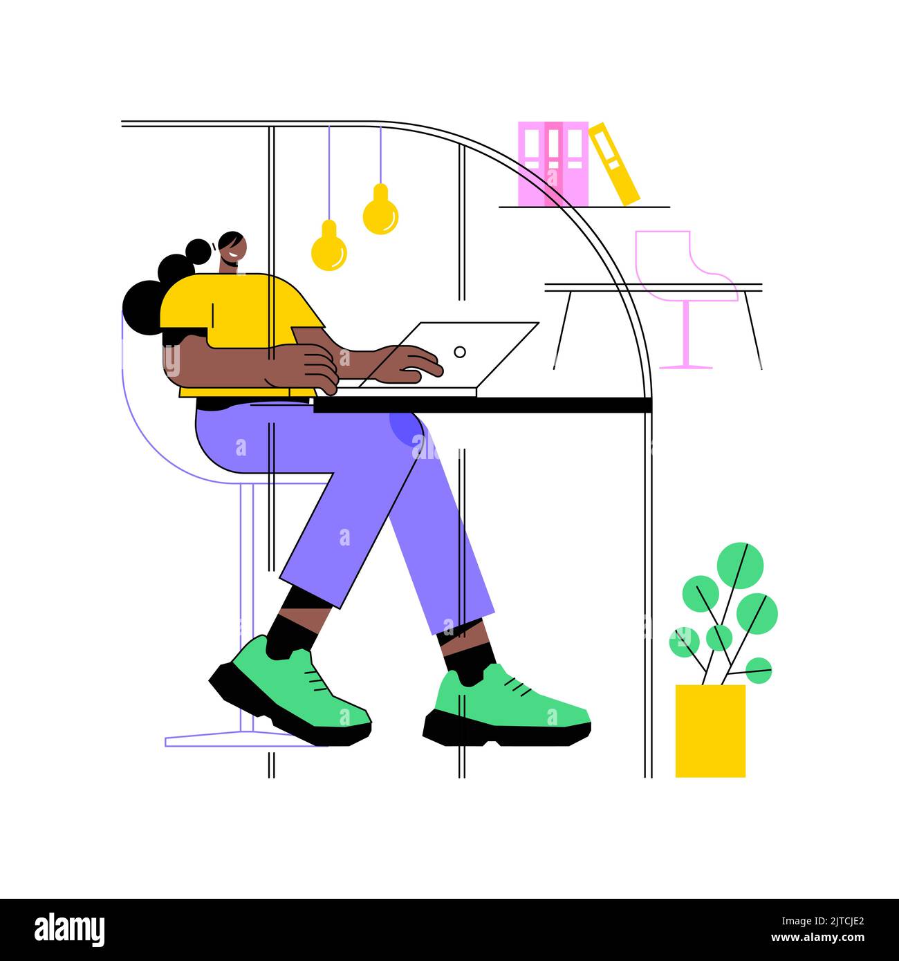 Work-station isolated cartoon vector illustrations. Young girl with ...