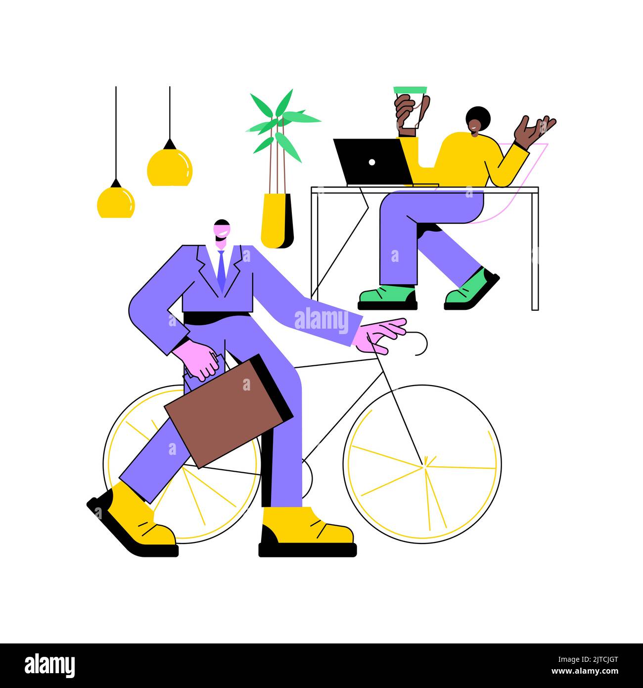 Bicycle-friendly office isolated cartoon vector illustrations. Young ...