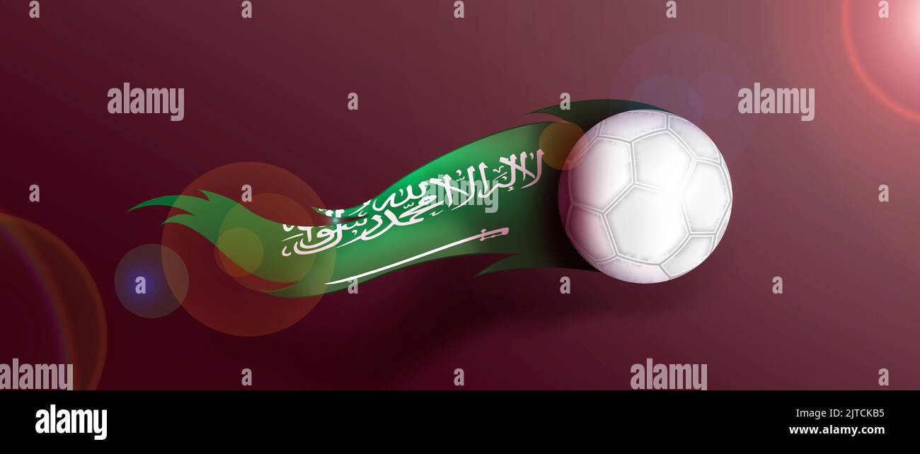 A soccer ball with the Saudi Arabia flag on a red background Stock ...
