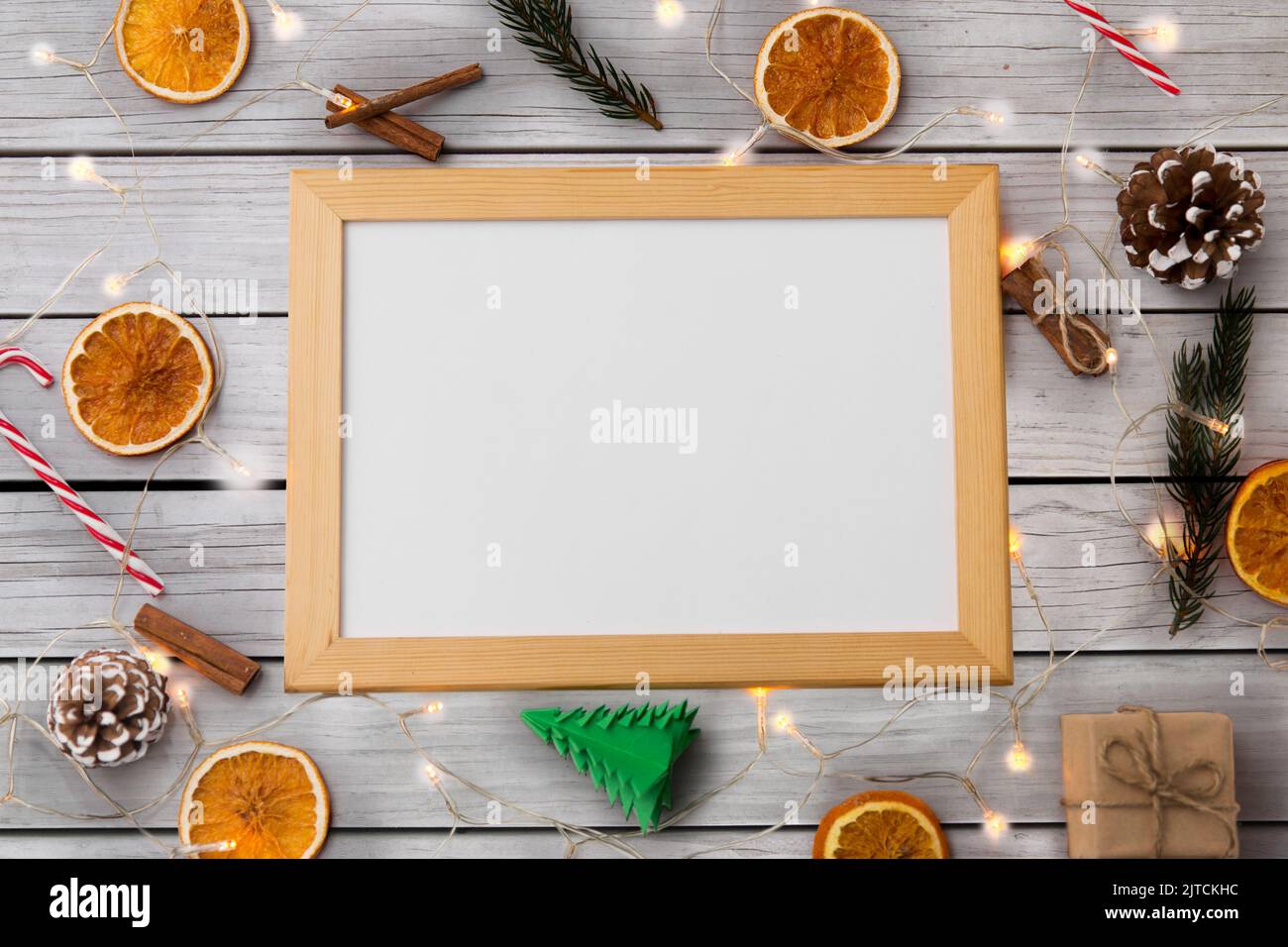 white board, garland and christmas decorations Stock Photo - Alamy
